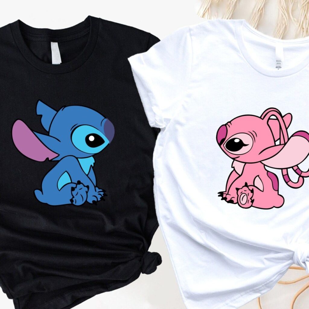 Disney Pink Stitch and Angel Couple Shirts, Disney Happily Ever After Shirt