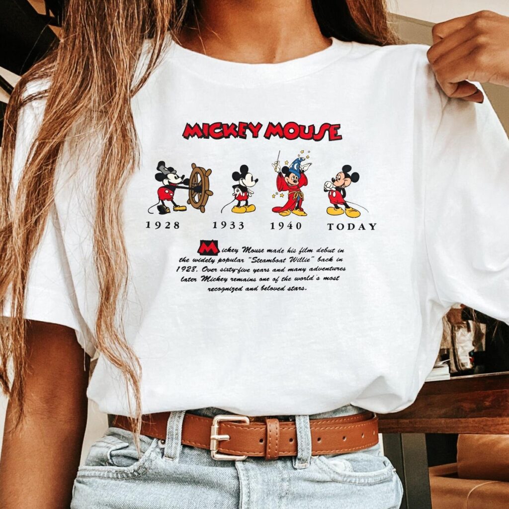 Vintage Mickey Mouse Through the Years Tshirt, Steamboat Willie 1928 Shirt